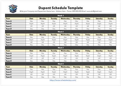 Free DuPont Schedule Templates - Schedules Box