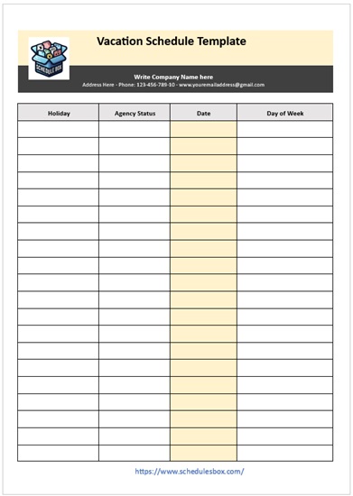 Vacation Schedule Templates - Schedules Box