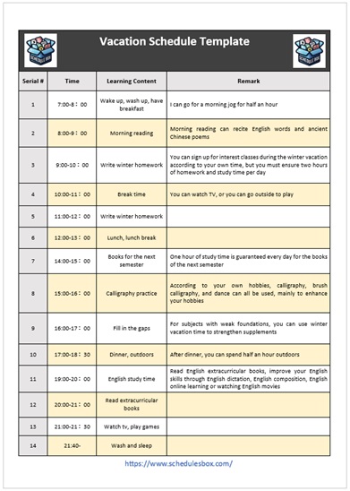 Vacation Schedule Templates - Schedules Box