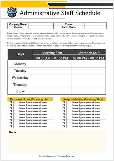 Staff Schedule Templates - Schedules Box