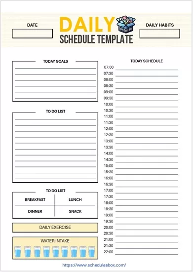 Daily Schedule Templates - Schedules Box