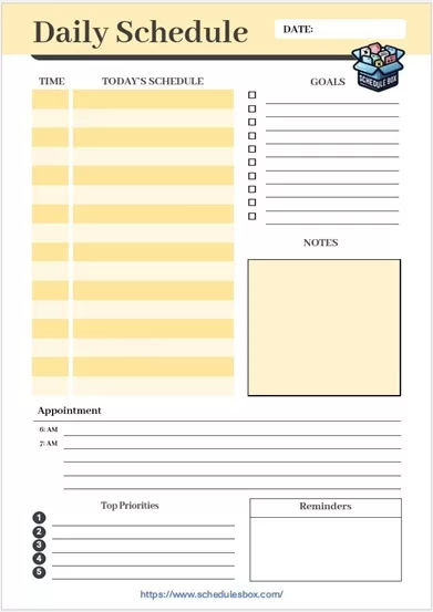 Daily Schedule Templates - Schedules Box