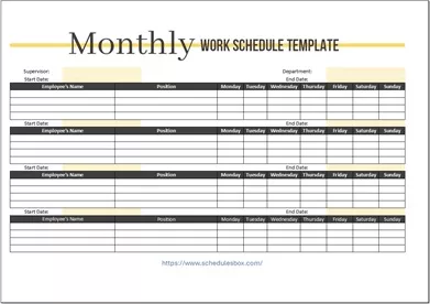 Monthly Schedule Templates - Schedules Box
