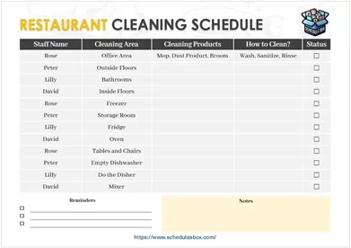 Cleaning Schedule Templates - Schedules Box